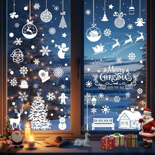 ZeMu Christmas Window Stickers Reusable 159 Pieces, Window Stickers ...