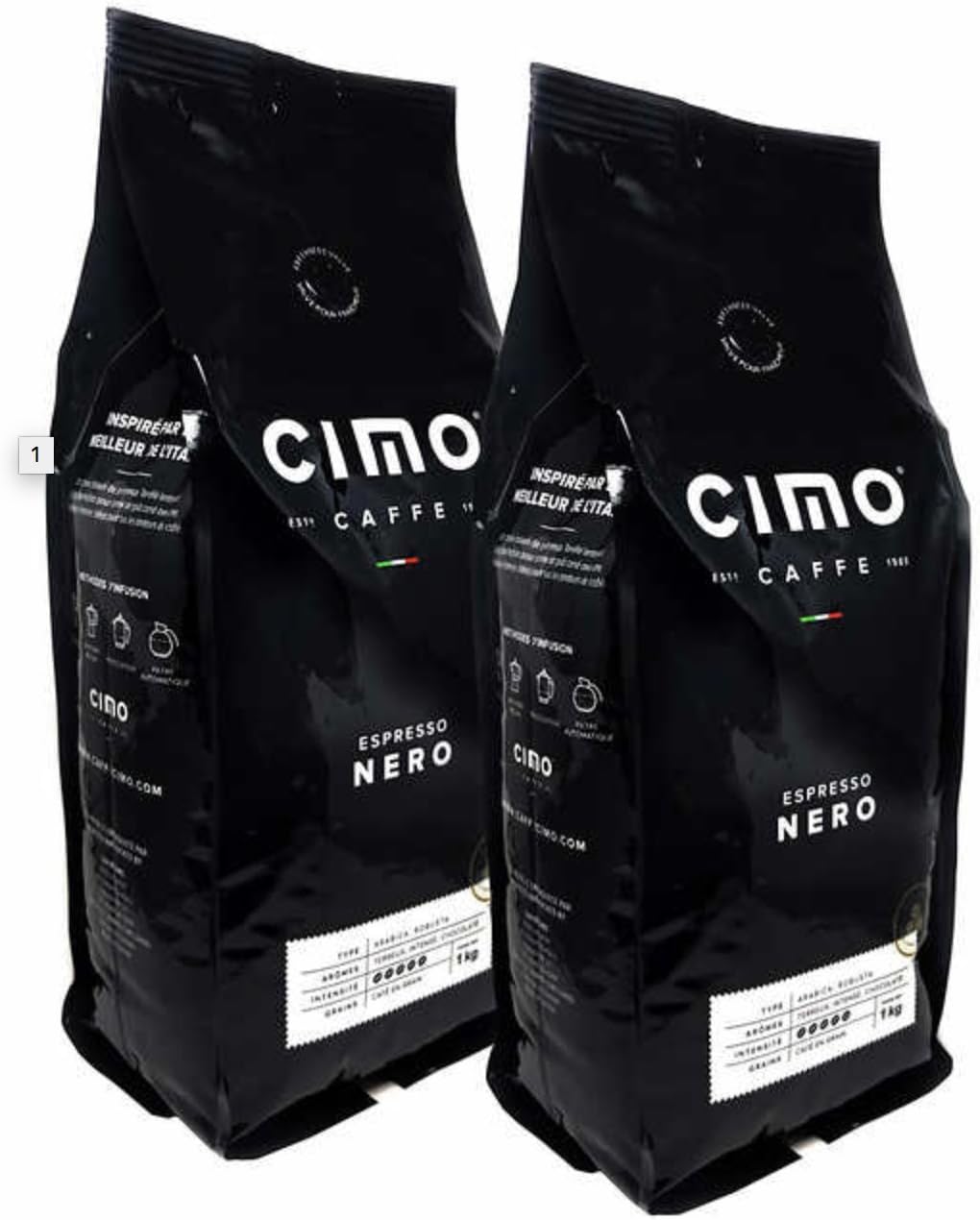 Caffe Cimo Nero Beans(2 x 1 kg (35.2 oz.) resealable Aluminum Bags ...
