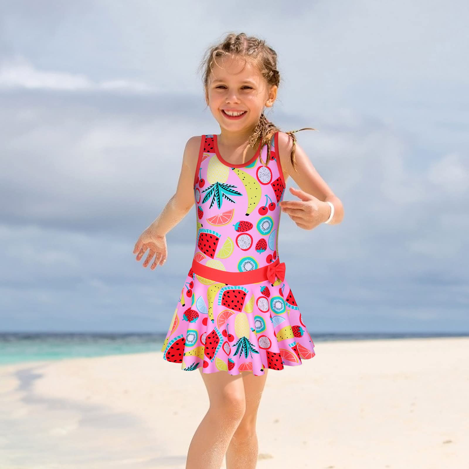 Snapklik.com : Girls Swimsuit One Piece UPF 50+ Floral Skirted Bathing ...