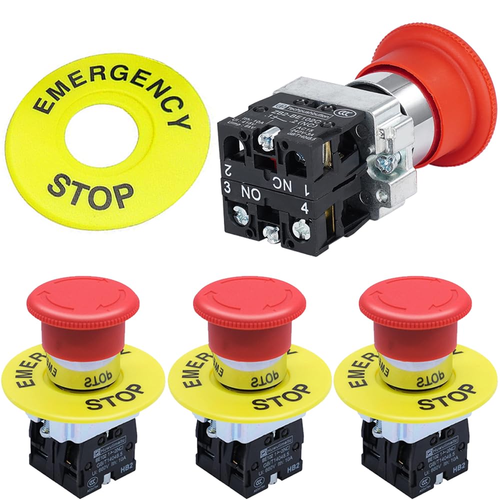 Xiatiaosann 1NC 1NO 22mm Emergency Stop Push Button Switch Red Mushroom ...