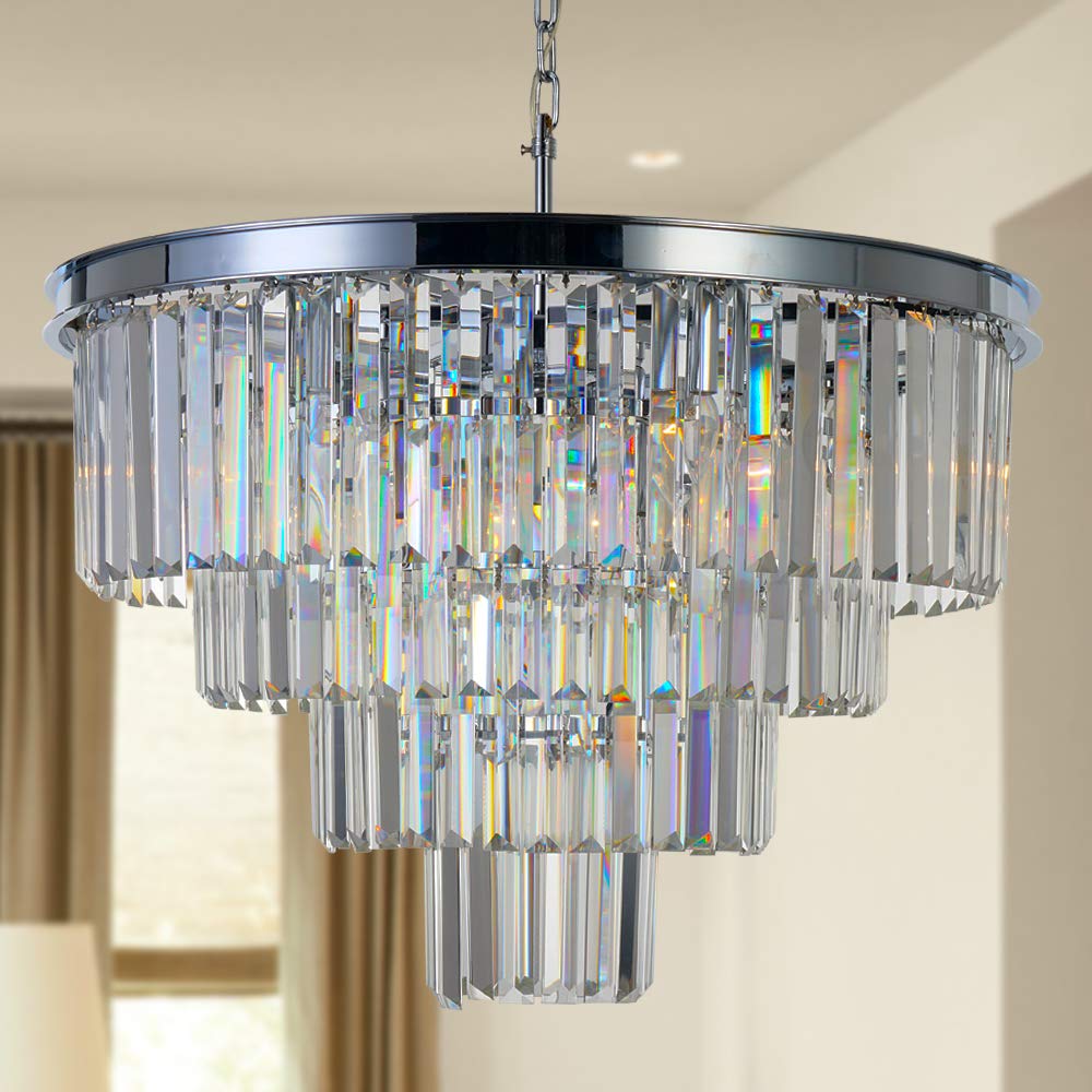 MEELIGHTING Chrome Crystal Modern Contemporary Chandeliers Pendant ...
