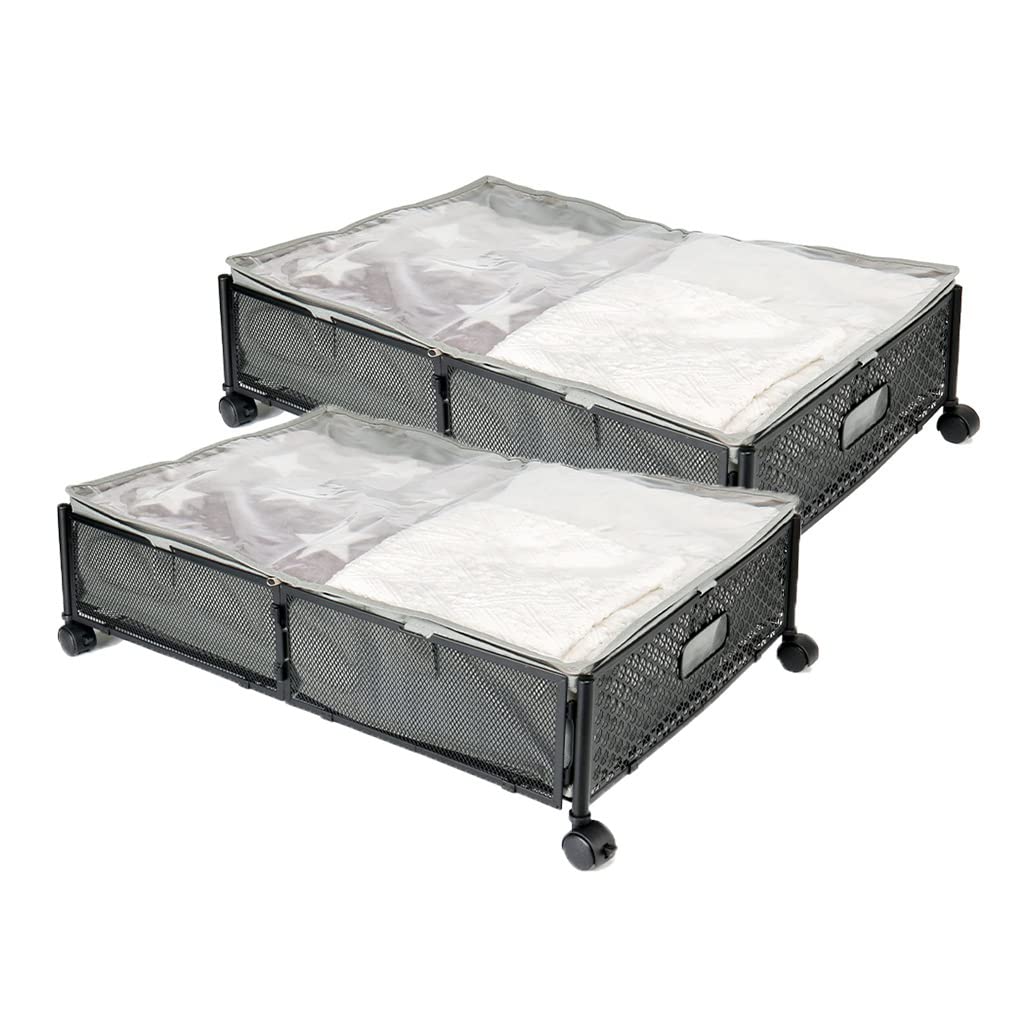 Amazon.com: 2PC Under Bed Storage Containers with Wheels,Metal Underbed ...