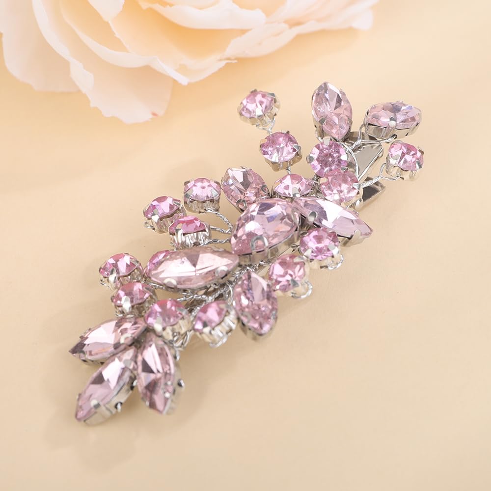 Amazon.com : Teyglen Pink Rhinestone Hair Clip Bridal Crystal Hair ...