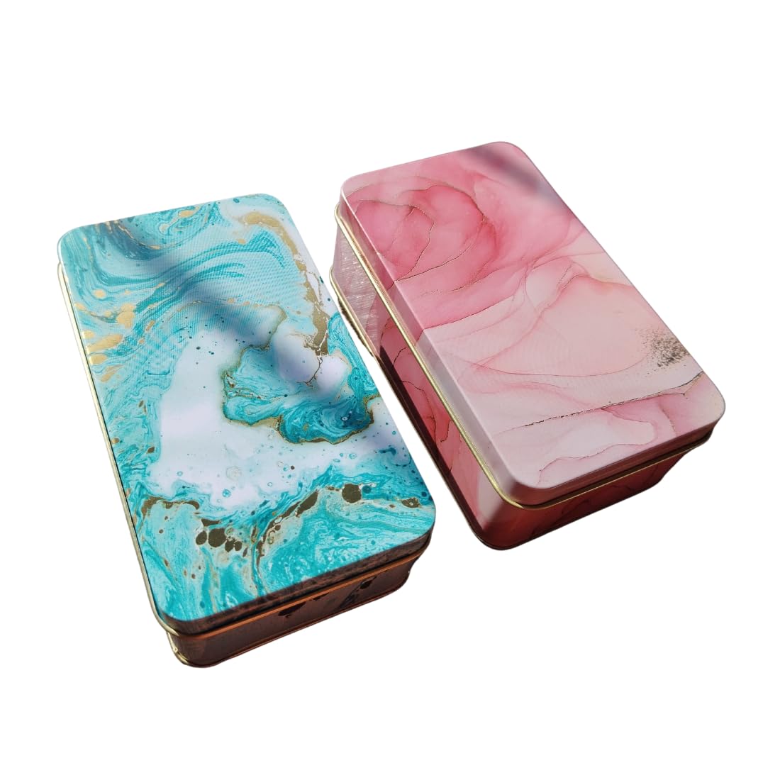 Bulkhunt Mini Marble Style Tin Box 2 Pcs/Set Small Containers with Lid ...