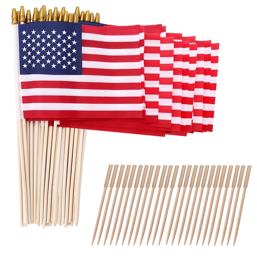 50 Pack 8x12 Inch Small Flags/American Hand Held Stick Flags with Kid ...