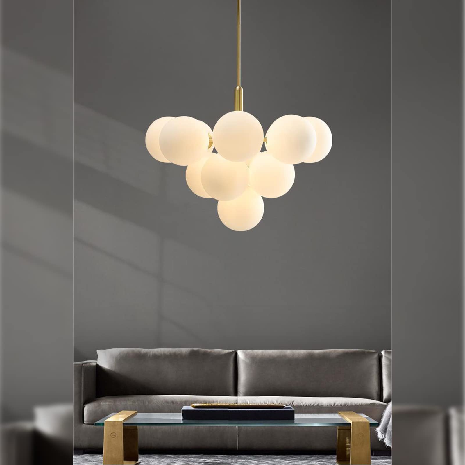 APLampara Mid Century Modern Chandelier 13-Light Brass Gold Pendant ...
