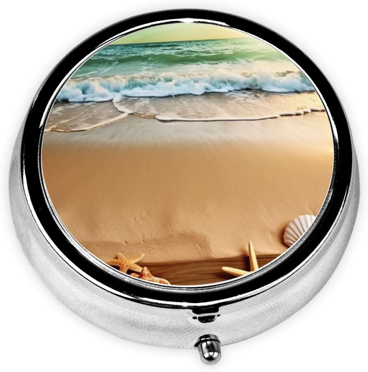Amazon.com: Ocean Beach Theme Pill Box Metal Round Small Pill Case Cute ...
