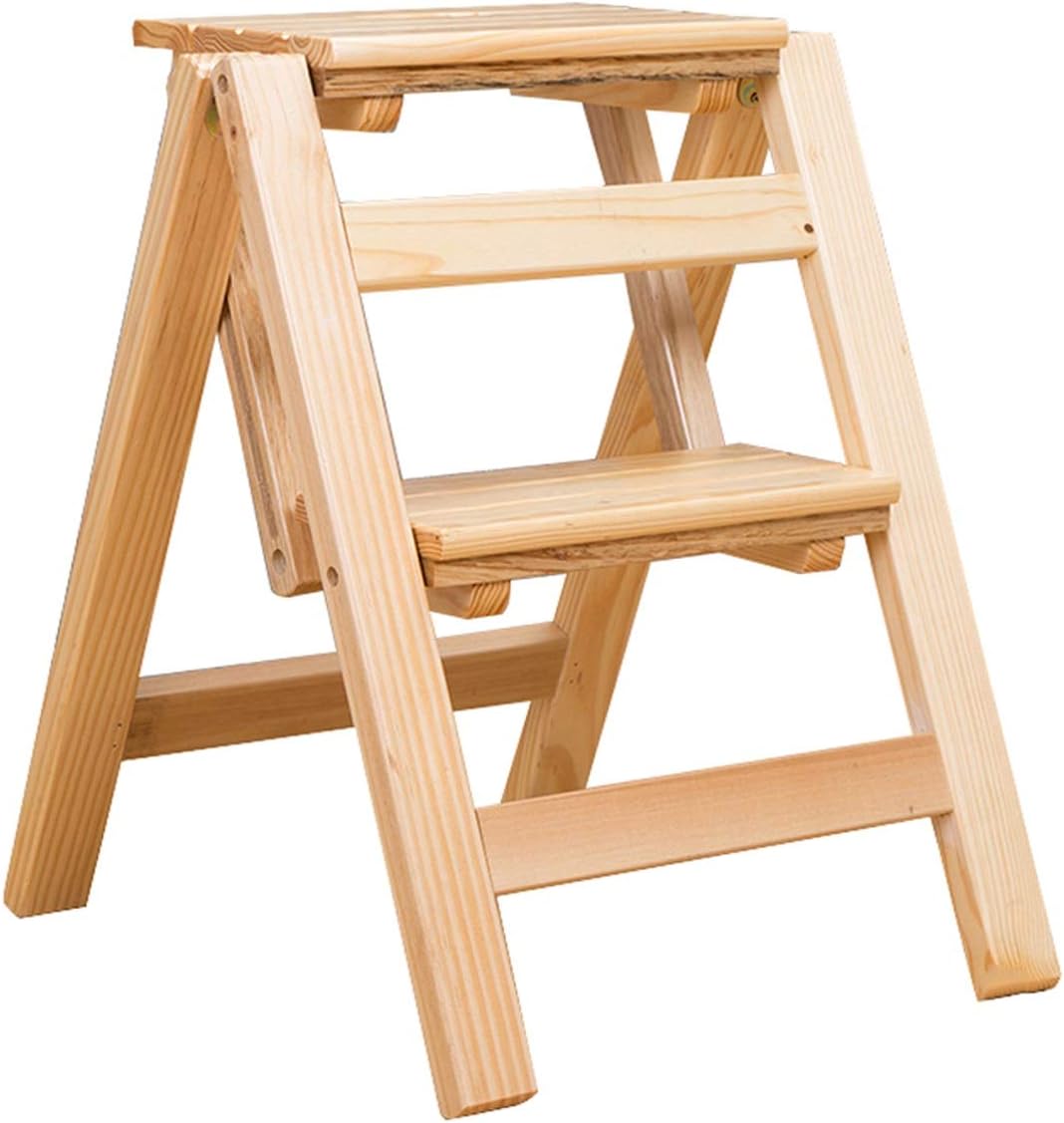 Amazon.com: Folding 2 Steps Stools Kitchen Wooden Ladders Chairs Small ...
