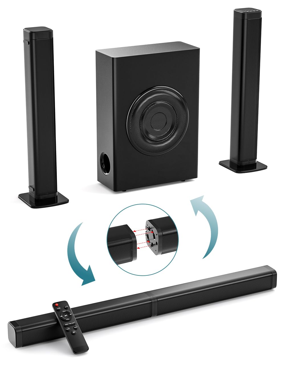 Sound Bars for TV with Subwoofer, 2.1ch Home Audio Speaker & 3D & 240W ...