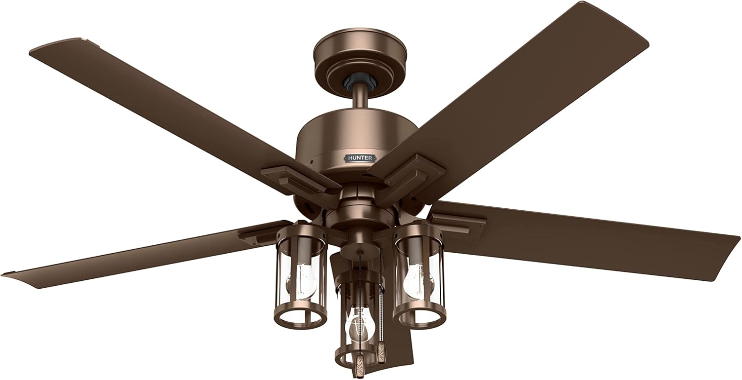 Hunter 52 inch Lawndale Satin Bronze Damp Rated Ceiling Fan with LED ...