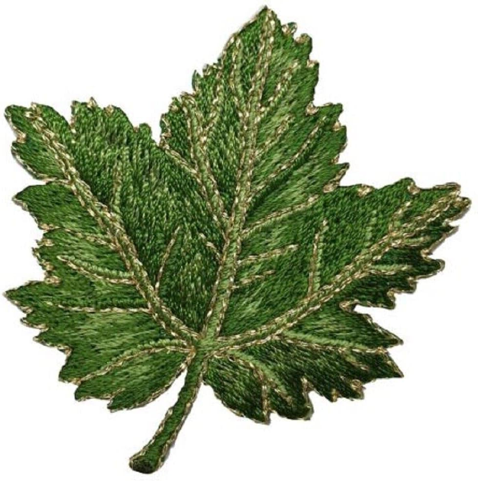 Amazon.com: Maple Leaf Embroidered Applique Patch - Green Autumn Fall ...