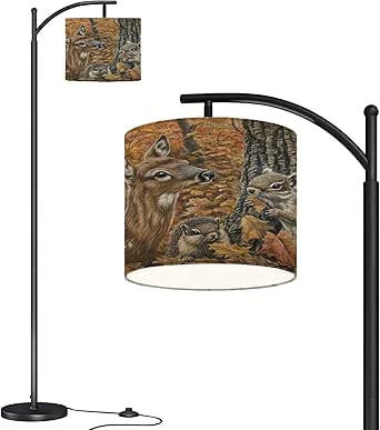Arc Floor Lamp, Modern Animals Wood Forest Deer Bear Chipmunk Hedgehog ...
