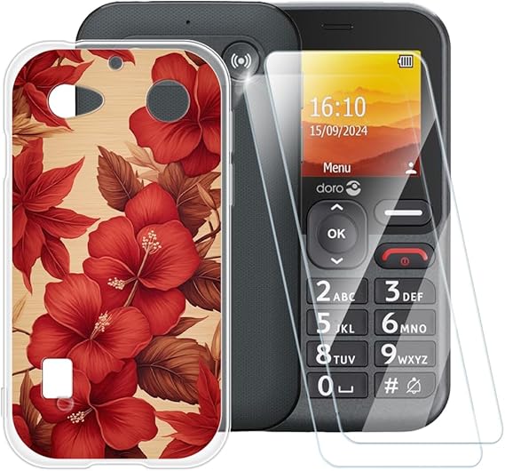 ESACMOT Red Flowers Pattern Case Compatible with Doro Leva L10 + [2 ...
