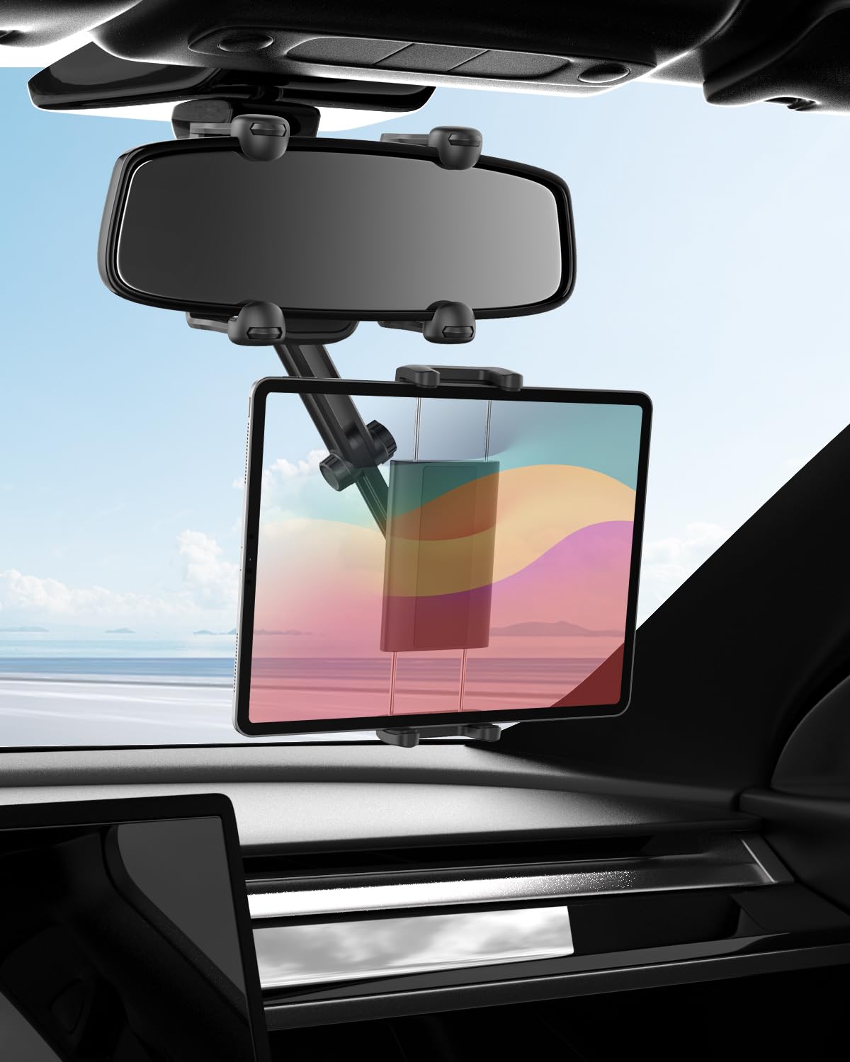 Car Tablet Mount Rear View Mirror, [4 Clip More Sturdy] Rearview Mirror ...