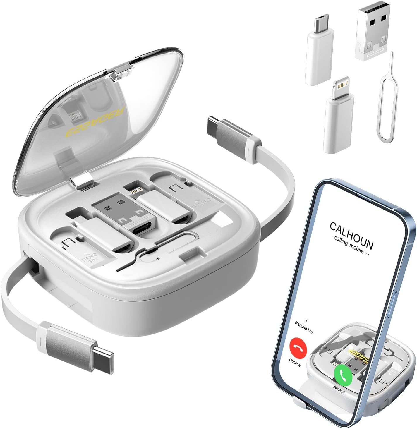 Amazon.com: ESSAGER Multi USB Adapter Retractable Charging Cable Kit ...