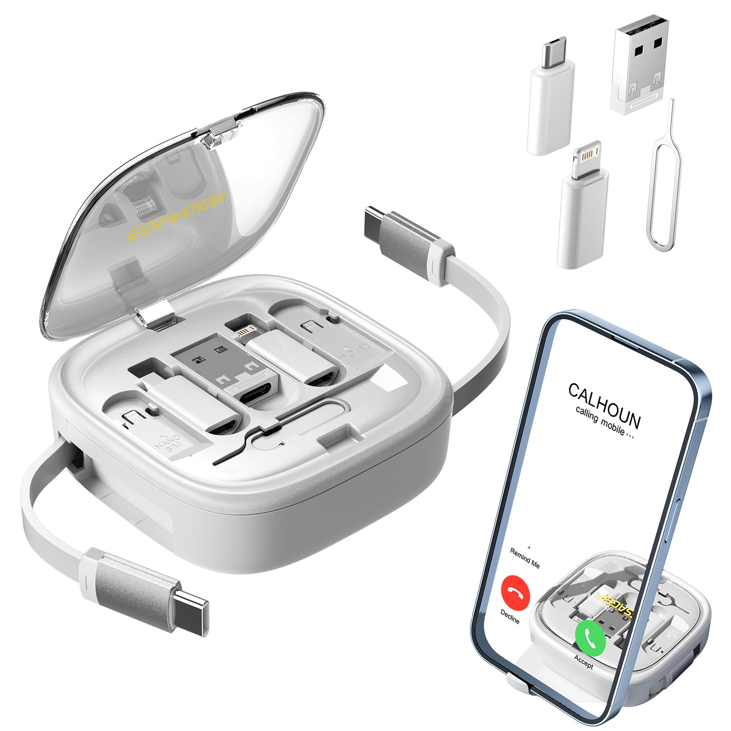 Amazon.com: ESSAGER Multi USB Adapter Retractable Charging Cable Kit ...