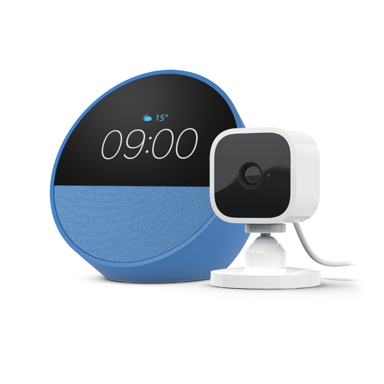 Echo Spot | Ocean Blue + Blink Mini Indoor smart security camera with ...