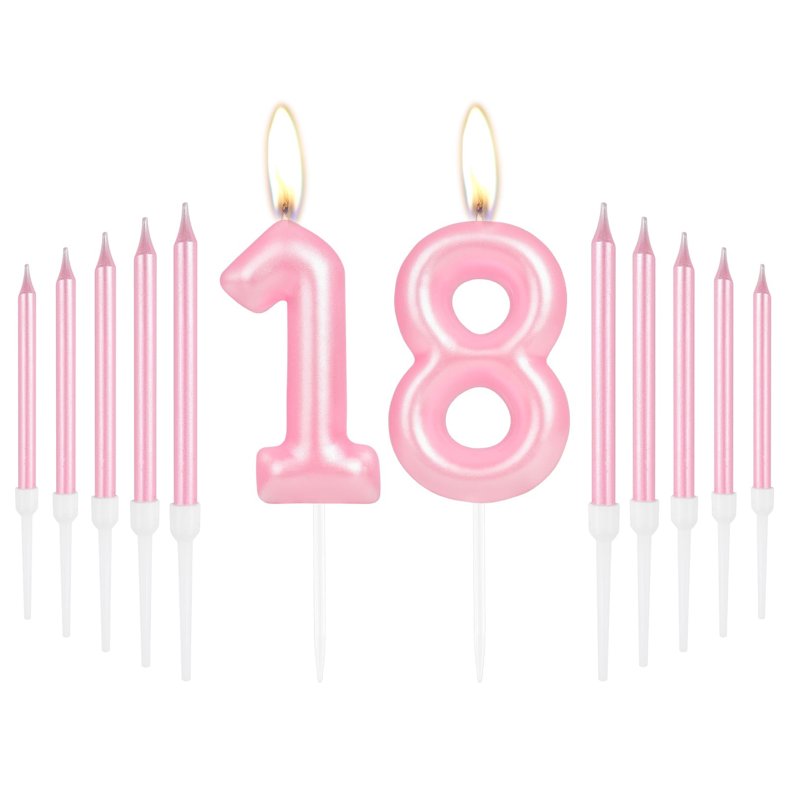 Amazon.com: iNINGER Baby Pink 18th Birthday Number Candles,Pink Long ...