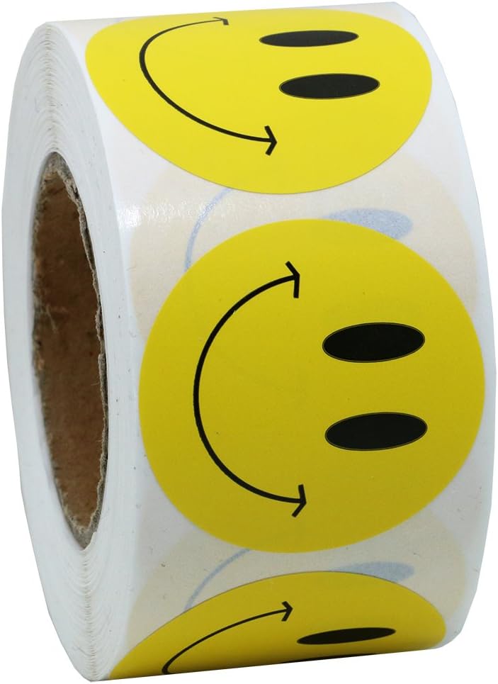 Amazon.com : Hybsk Yellow Smiley Face Happy Stickers 1.5" Round Circle ...