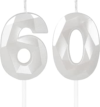 Amazon.com: White Birthday Candles for Cake, Number 60 Candle for 60th ...