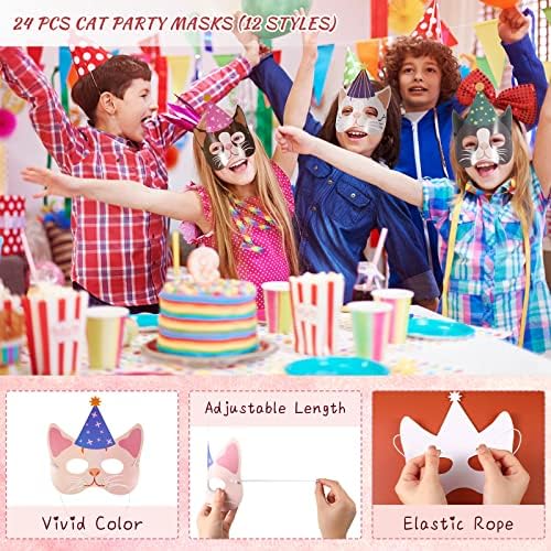 Amazon.com: 24 Pieces Cat Kitten Party Favor Masks Cat Party Favors ...