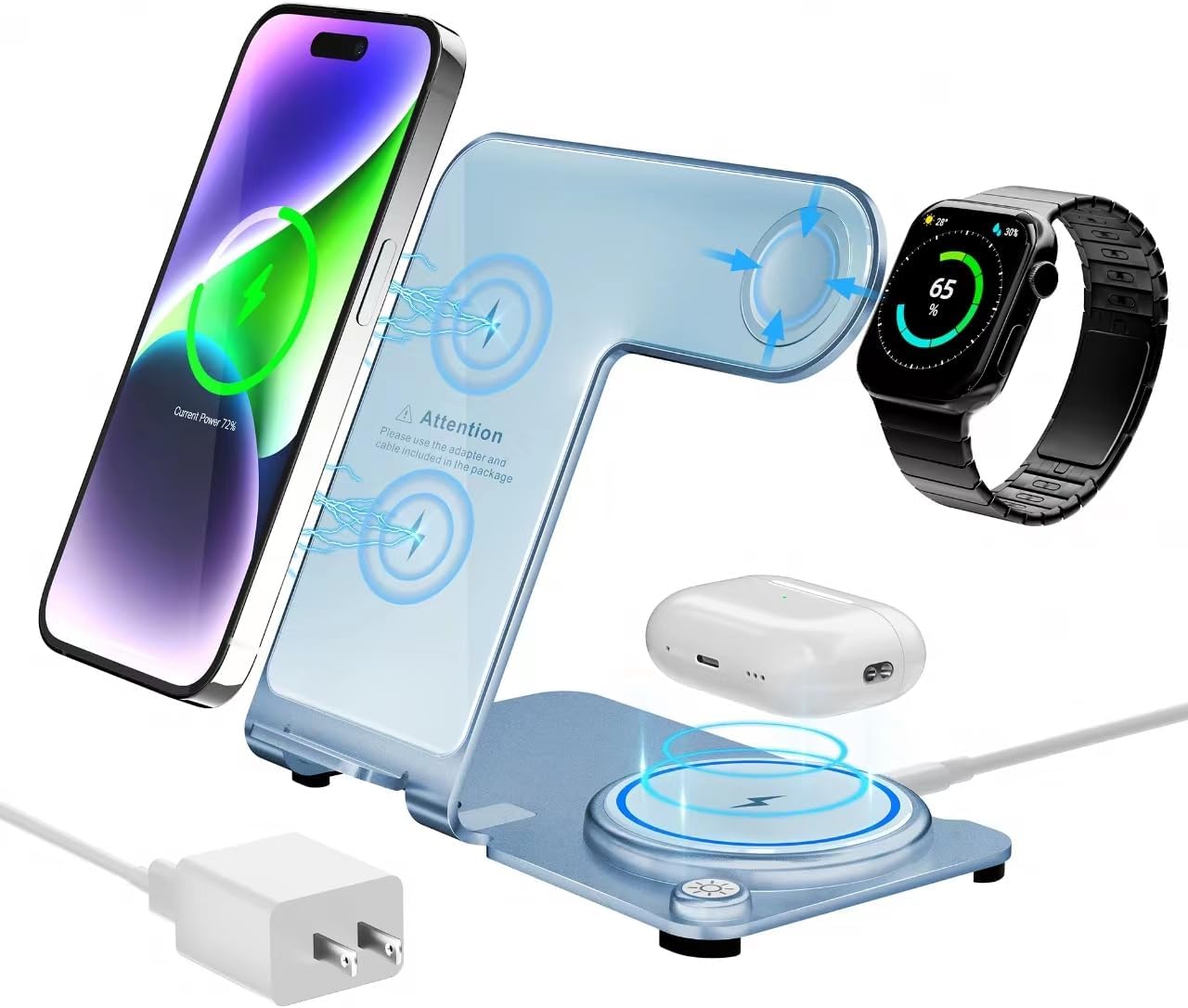 Amazon.com: Wireless Charger, Aluminum Alloy 3 in 1 Wireless Charging ...