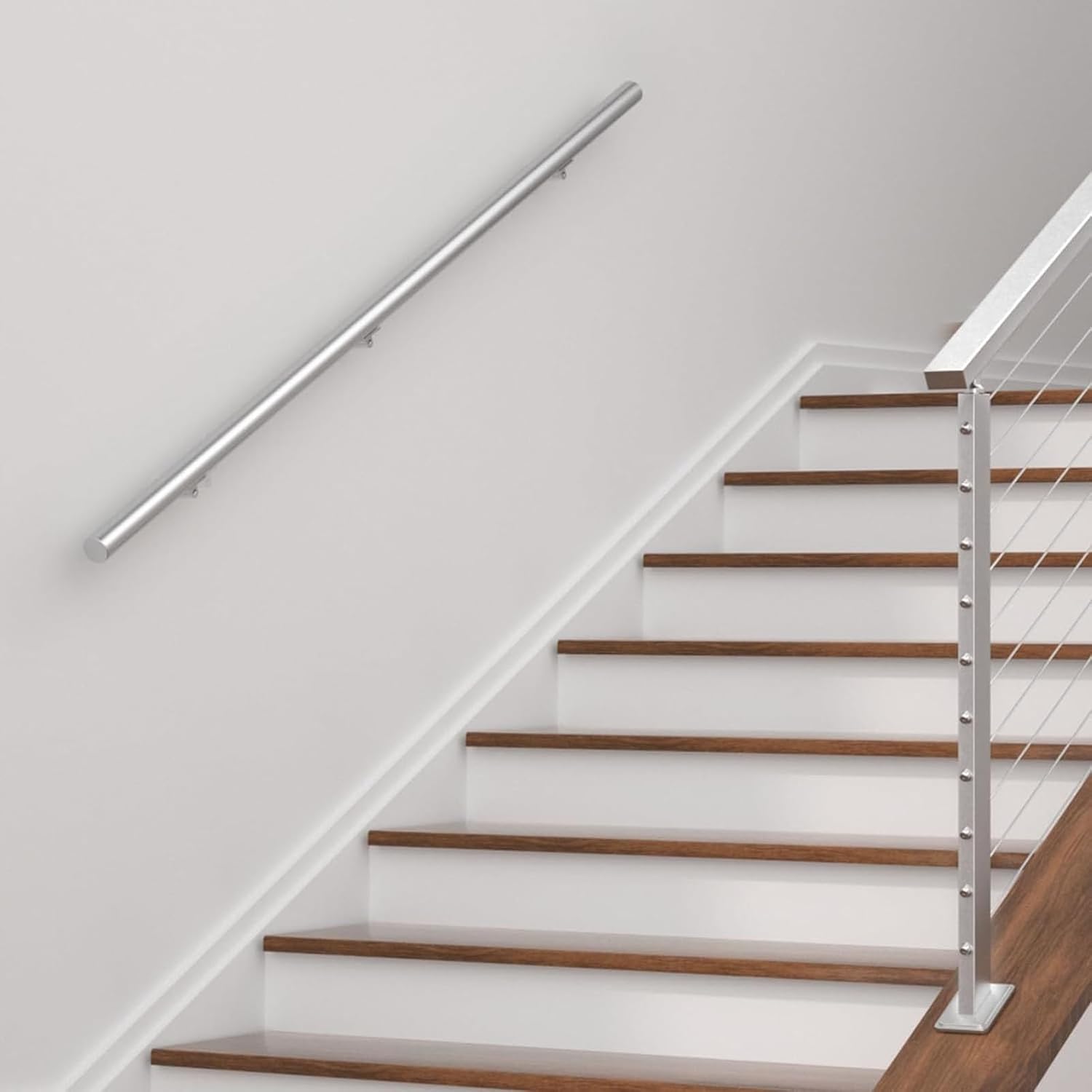 Amazon.com: HOFSSI Stair Handrail Kit - Complete, Round Brushed Wall ...