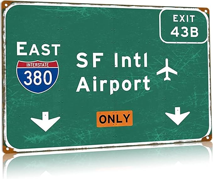 Amazon.com: Sf Intl Airport Road Sign Metal Tin Signs Exit Only Highway ...
