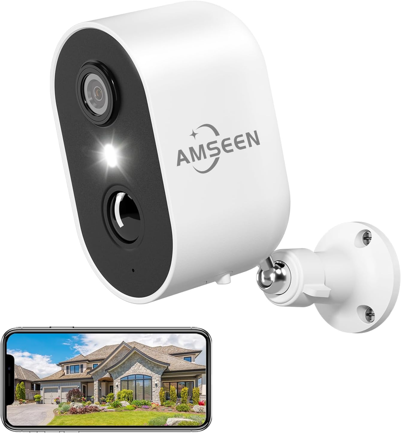 AMSEEN 2K Security Camera Outdoor Wireless Battery, 3MP WiFi CCTV ...