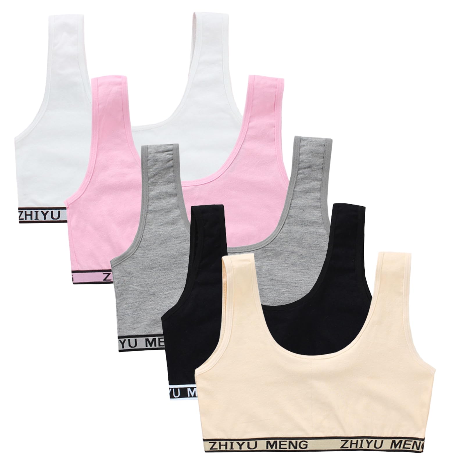 ExcellaElite 5 PCS Girls Sports Bra Seamless Training Bras U Shape Back ...
