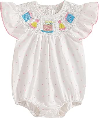 Amazon.com: Toddler Baby Girl Birthday Smocked Romper Onesie Ruffle Sleeve Bodysuit Casual My ...