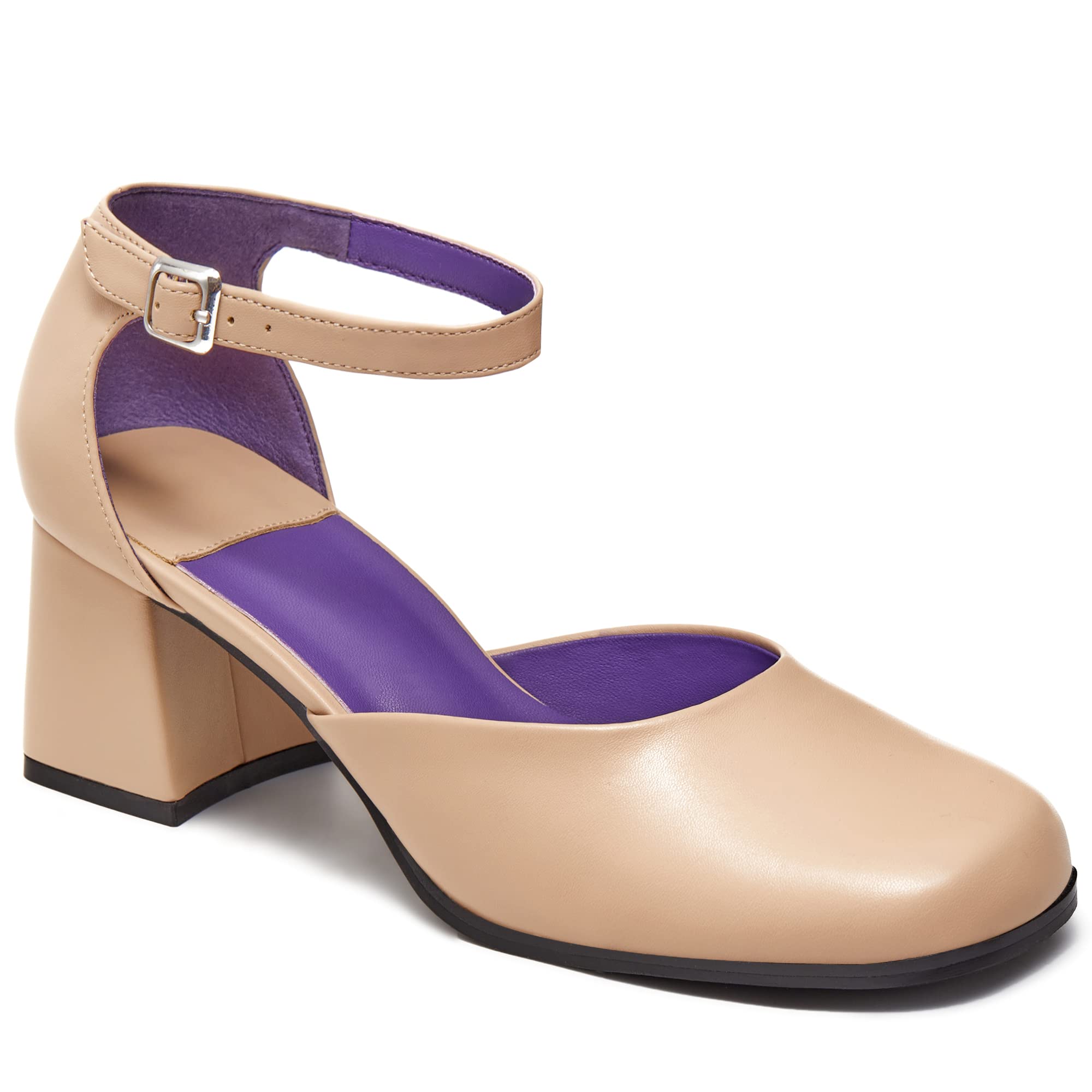 Rilista Womens Closed Square Toe Heels Mary Jane Chunky Low Ankle Strap ...