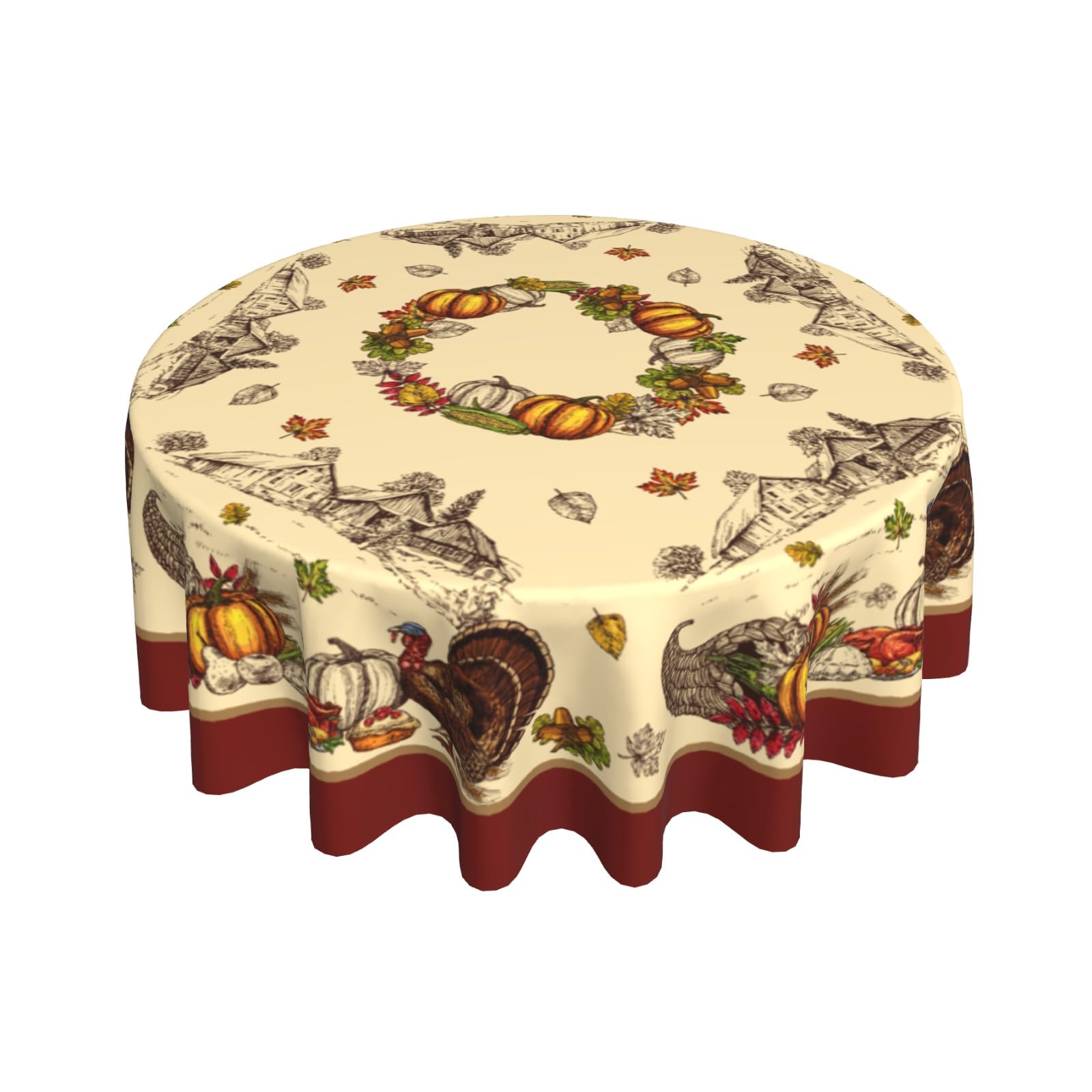 Amazon.com: Giwawa Thanksgiving Round Tablecloth Rustic Fall Turkey ...