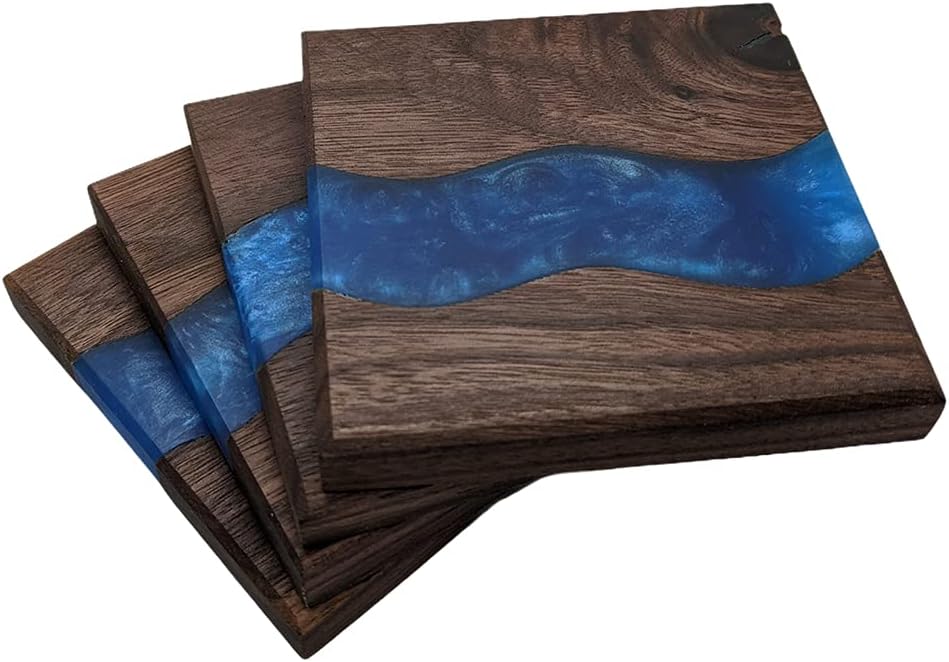 Amazon.com: Wood Coaster Set for Drinks | Handmade with Dark Walnut ...