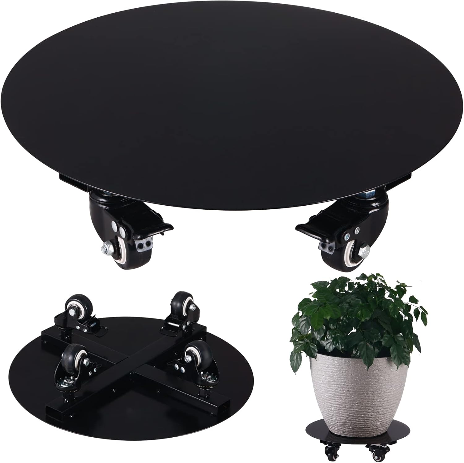 Amazon.com: 13.6" Large Metal Plant Caddy with Metal PU Wheels Rolling ...