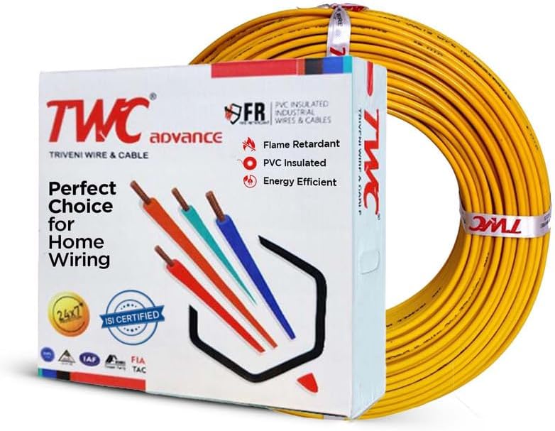 TWC Advanced Single Core Electrical Wire |Yellow, 90 Meter, 2.5 SQ.MM ...