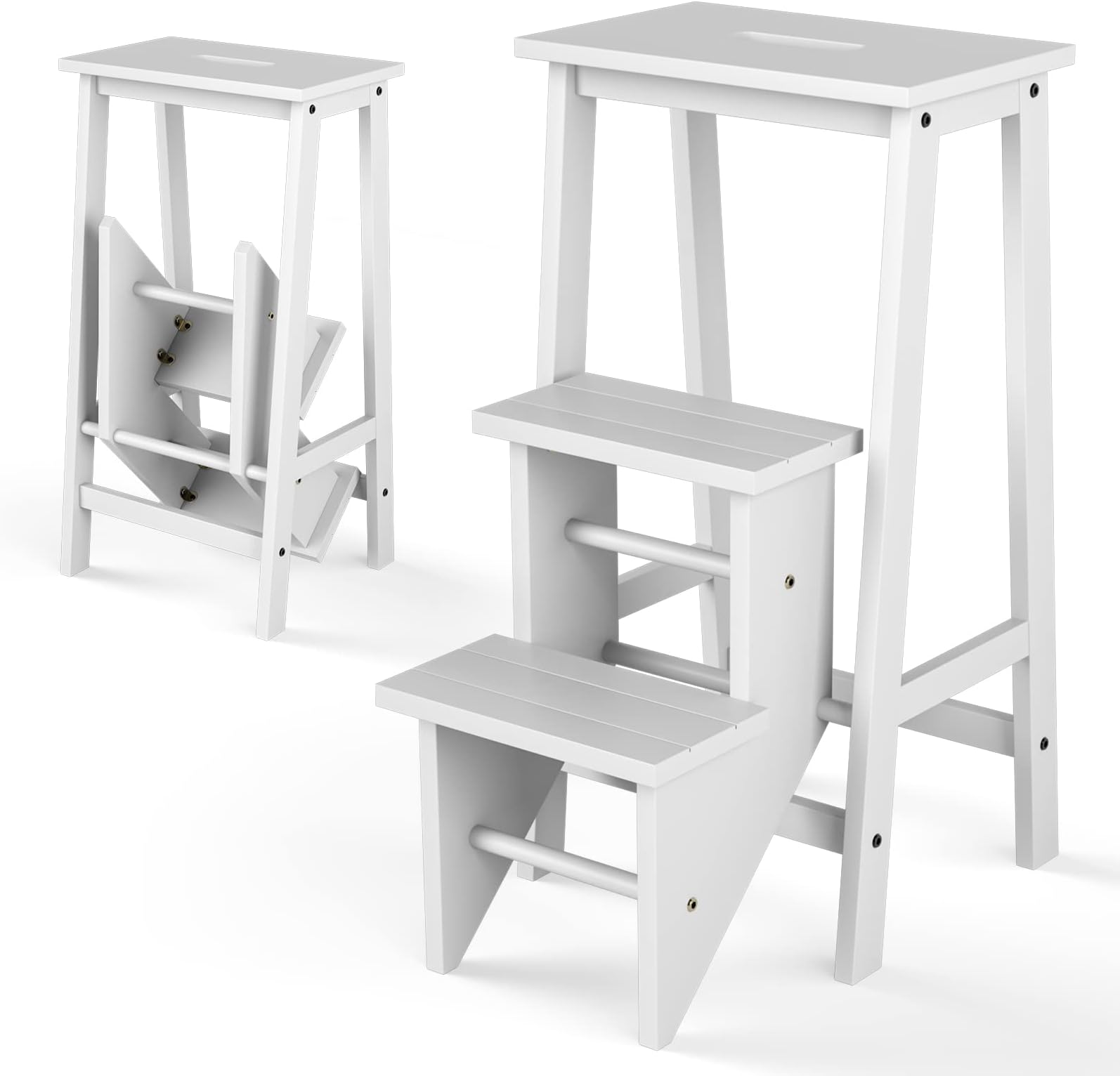 Amazon.com: Costzon Folding 3 Step Stool, 3 in 1 Wooden Step Ladder ...