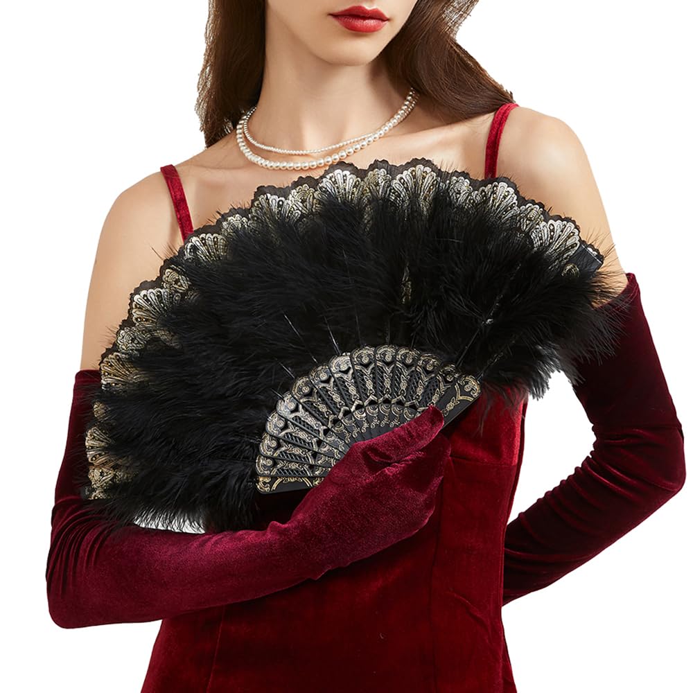 Amazon.com: Huralona 1920s Vintage Style Flapper Hand Fan Embroidered ...