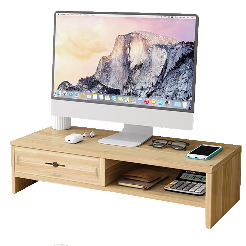 Monitor Stand Riser Desk Organizer-Bamboo 2 Tier Laptop Stand with ...
