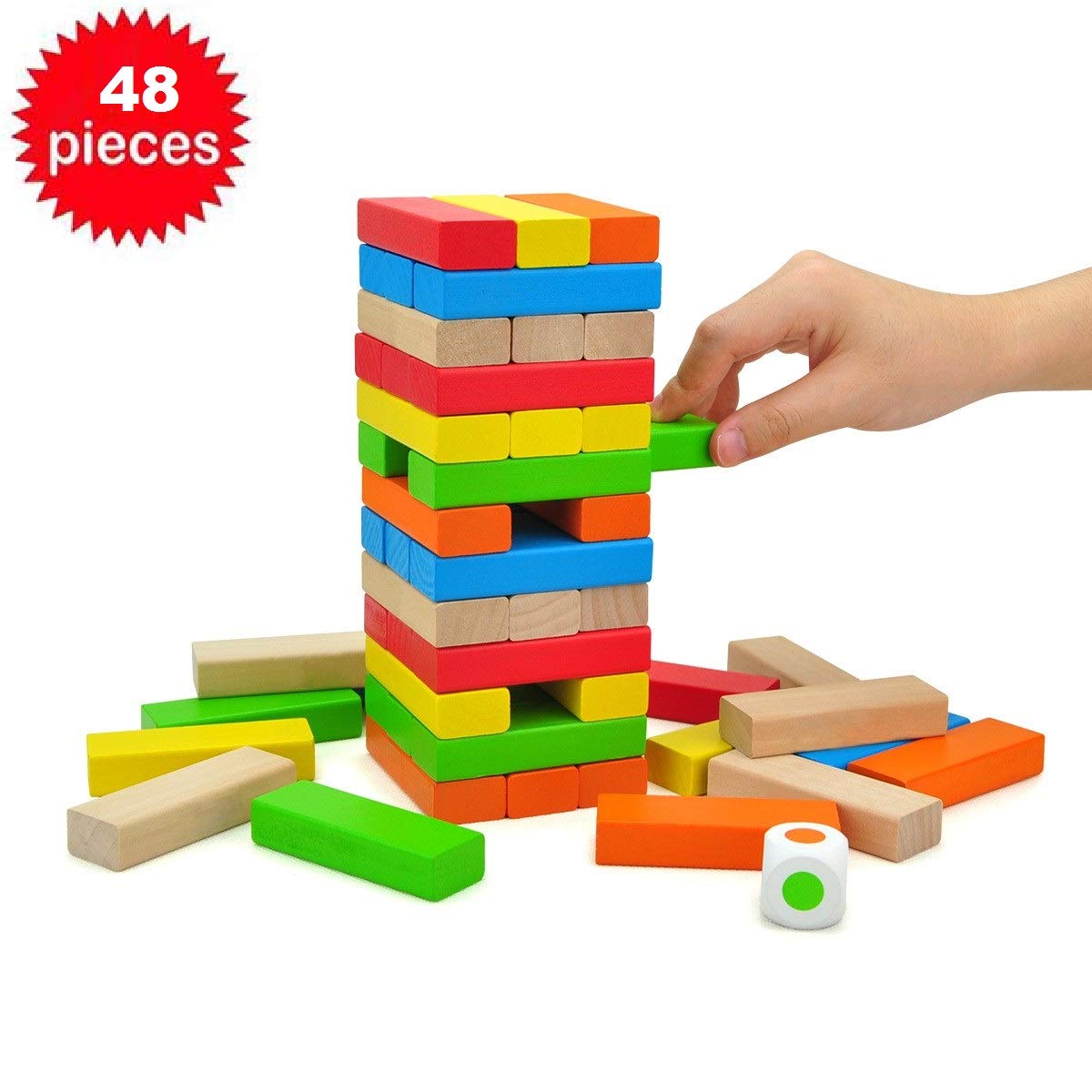 Buy HALO NATION Jenga Blocks Toppling Tower 48 Pieces Wooden Color ...