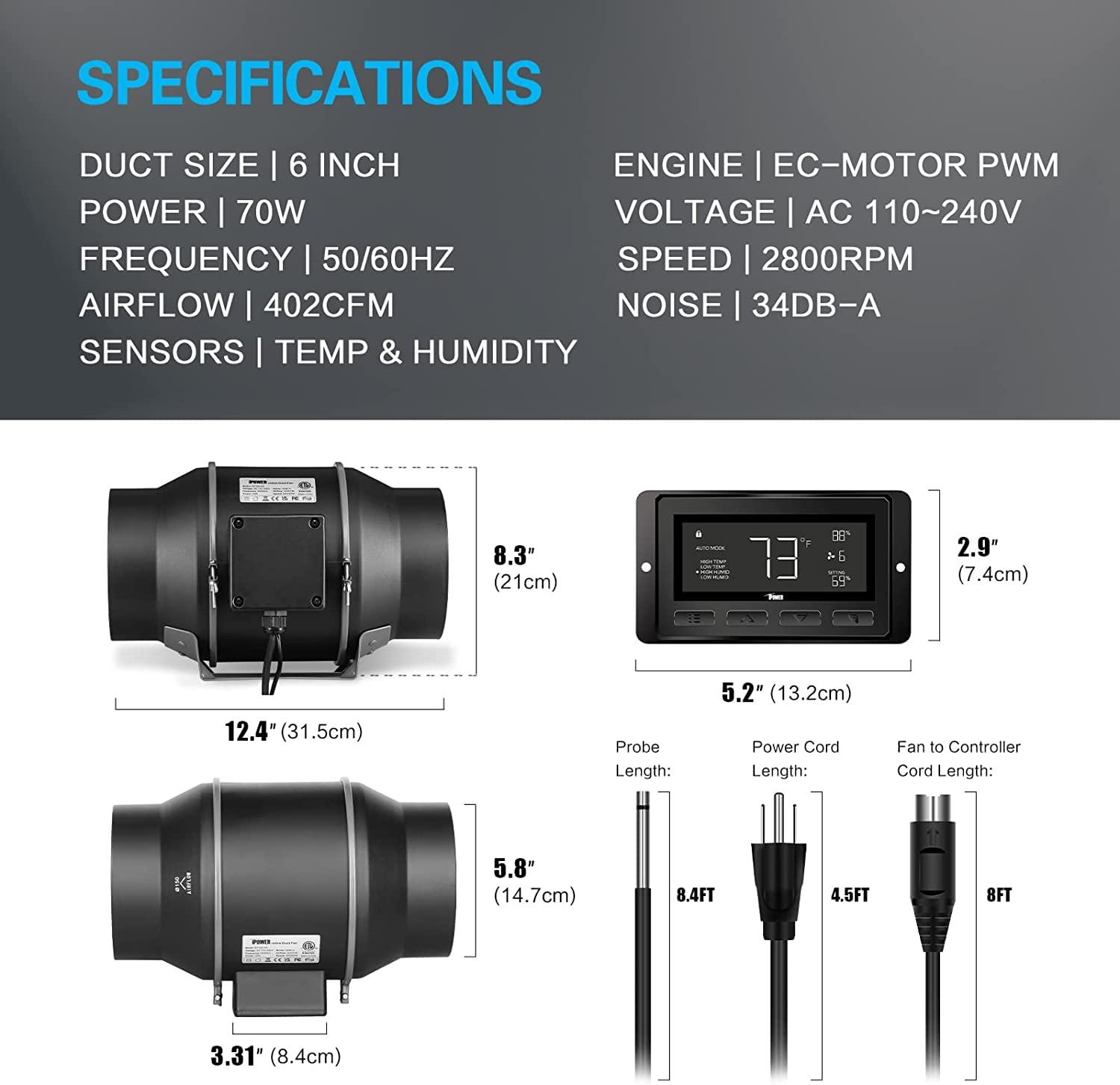 Snapklik.com : iPower Smart Ventilation Inline Fan 6 Inch