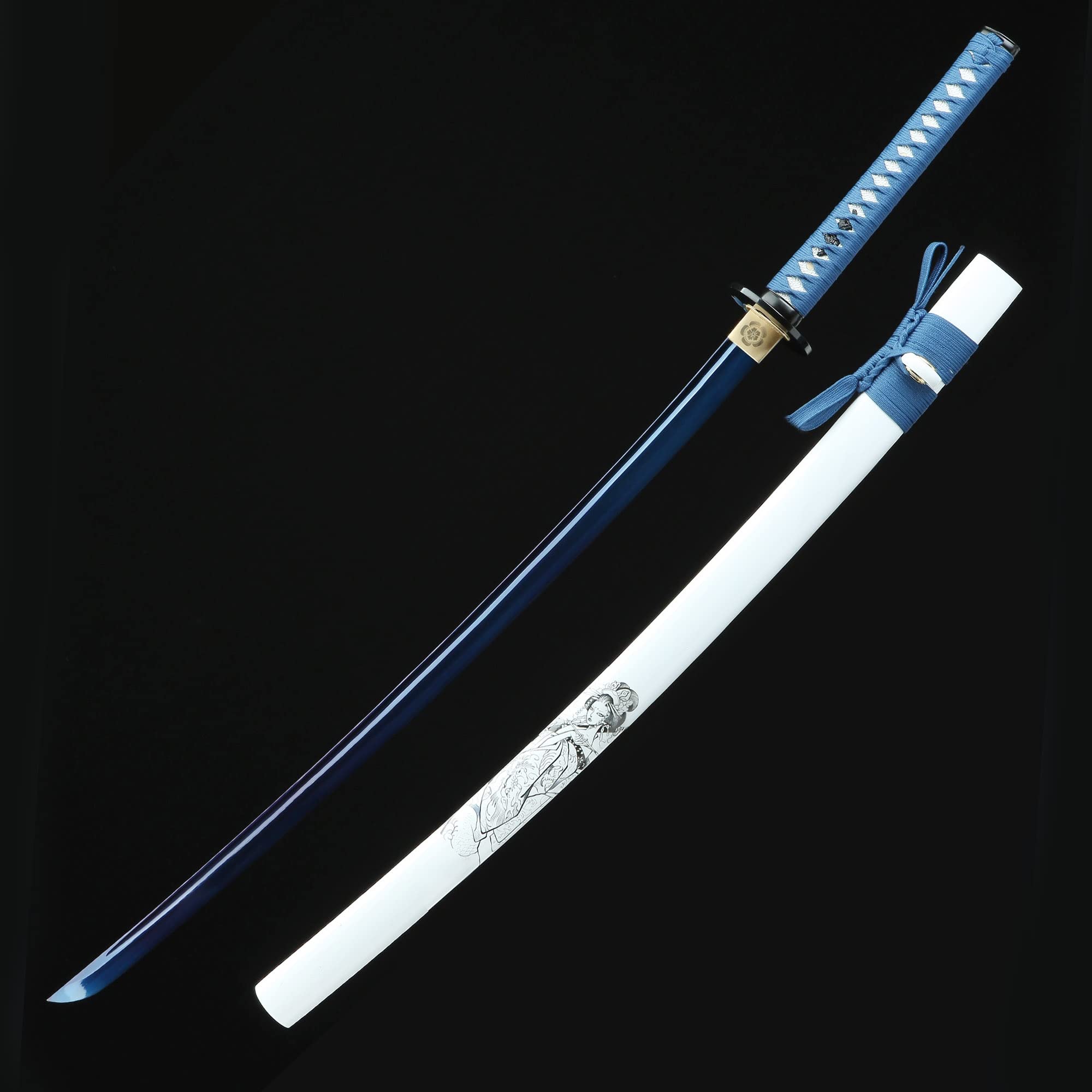 Buy TRUEKATANA Blue and White Katana, Handmade Japanese Katana High ...