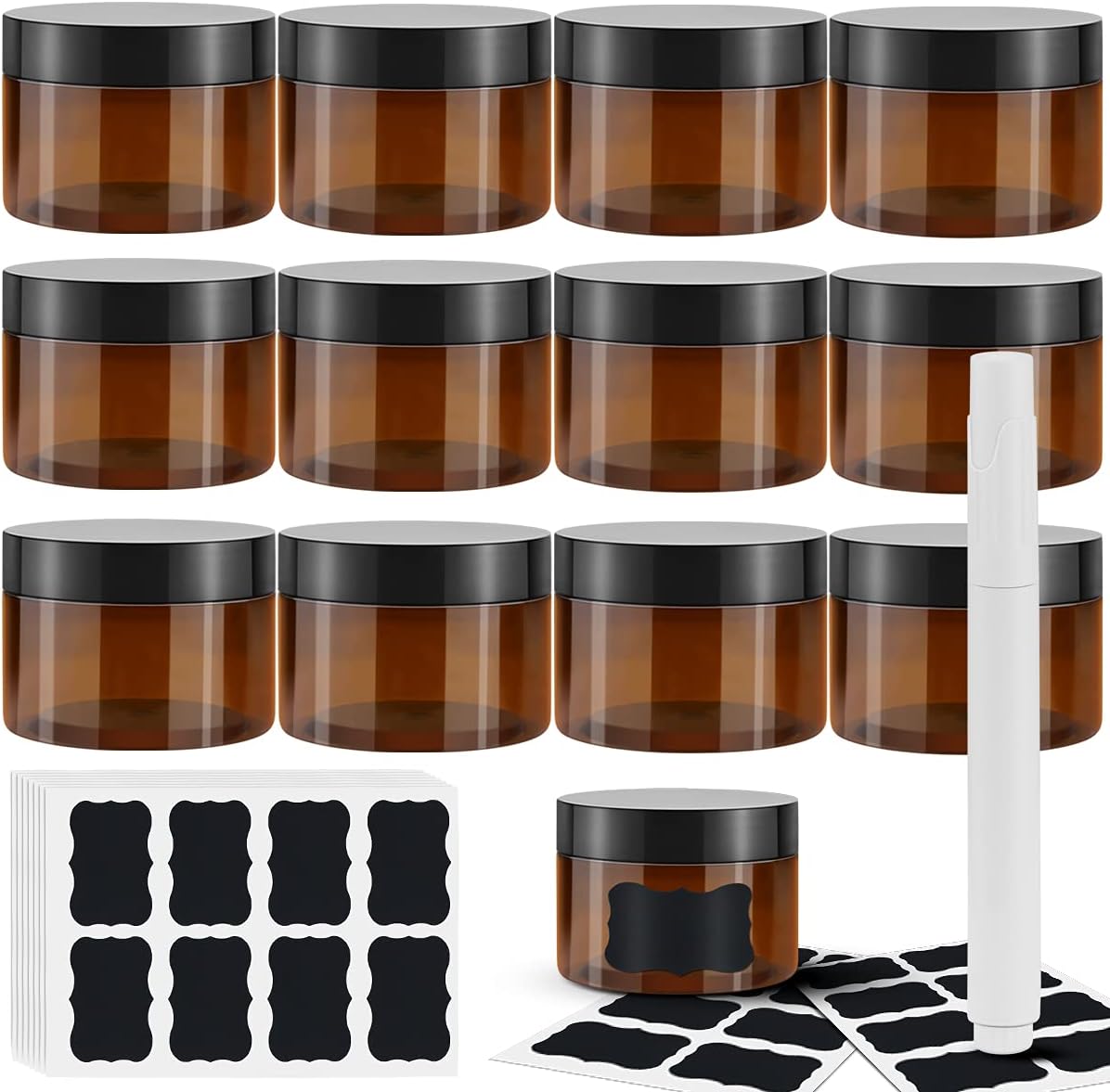 Amazon.com: WYKOO 12 Pack 4oz Amber Plastic Jars with Lids and Labels ...