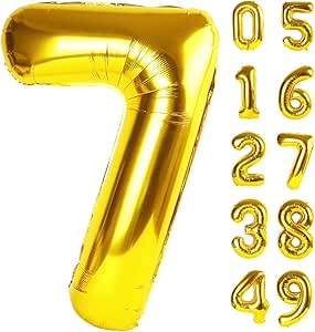 Amazon.com: Gold Number 7 Birthday Balloon 40 Inch, Digital Balloons ...