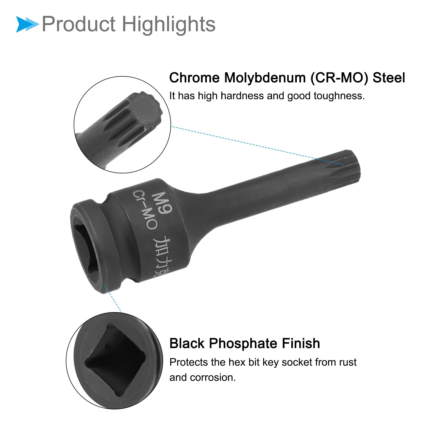 CoCud Impact Triple Square Spline Bit Socket, M9 Bit 1/2″ Drive, Metric ...