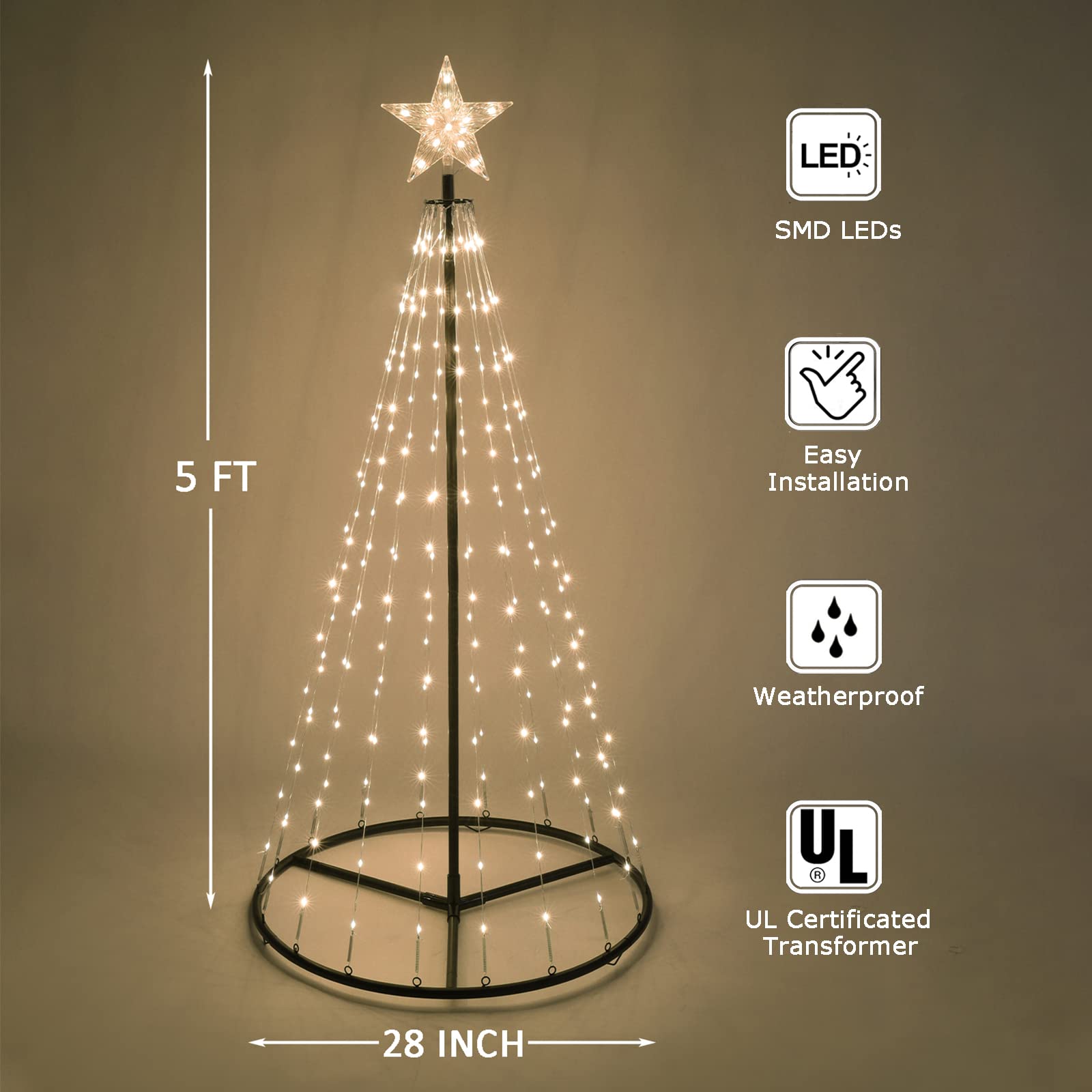 Snapklik.com : 5 Ft Lighted Outdoor Christmas Tree, 228 LEDs Pre-lit ...