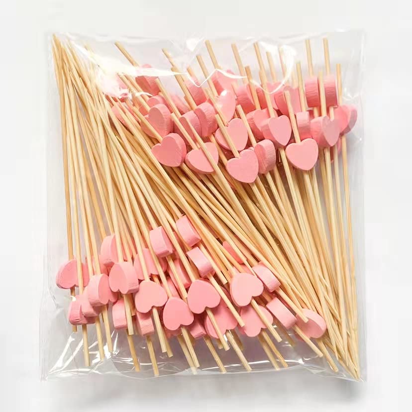 Snapklik.com : 100 Pack Fruit Toothpicks, Heart-Shaped Bamboo Cocktail ...