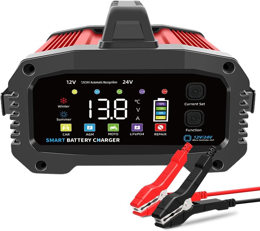 Amazon.com: LVYUAN 25Amp Smart Car Battery Charger, 12V/24V Automotive ...