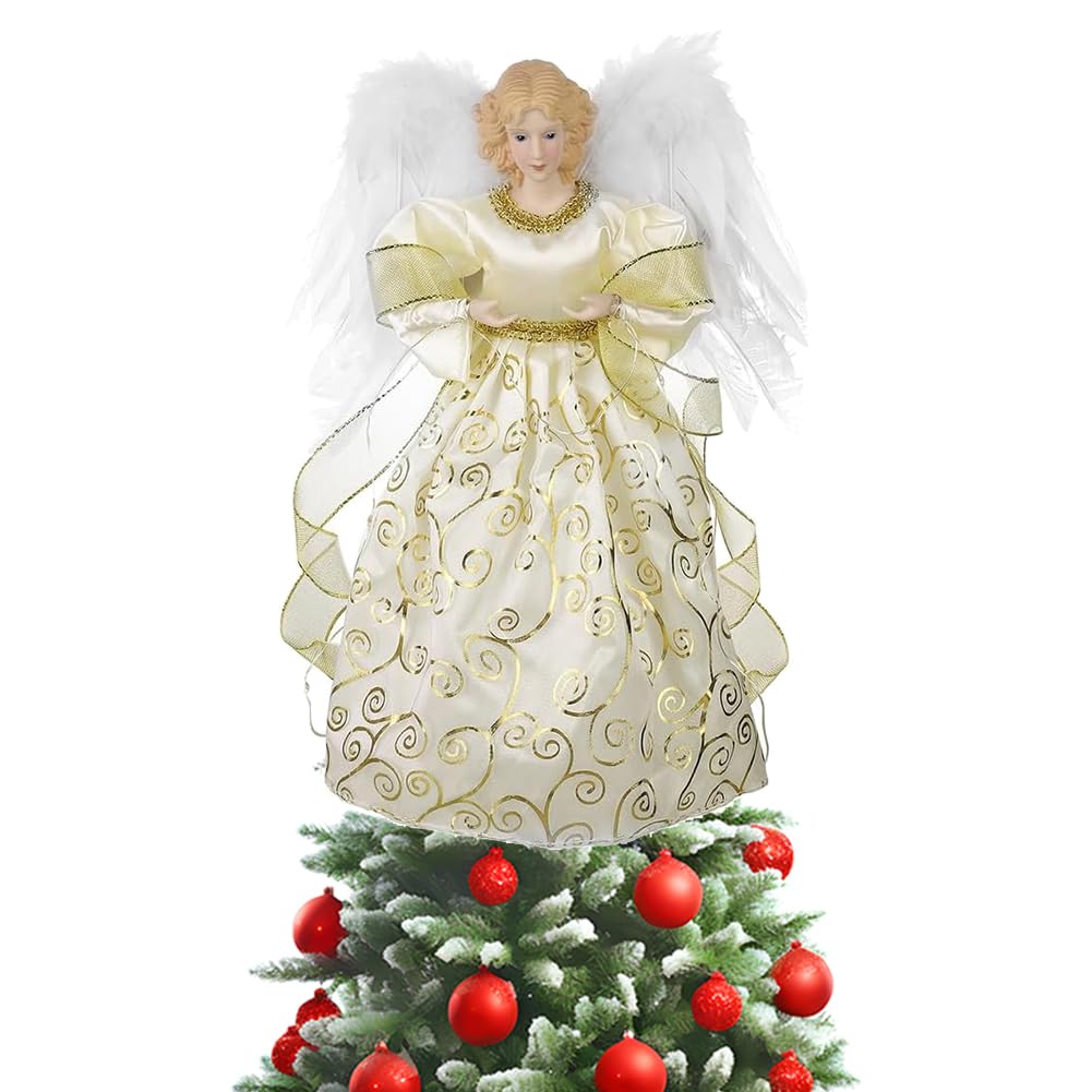 Amazon.com: JOYWU Angel Christmas Treetop Figurine,13 in White/Gold ...