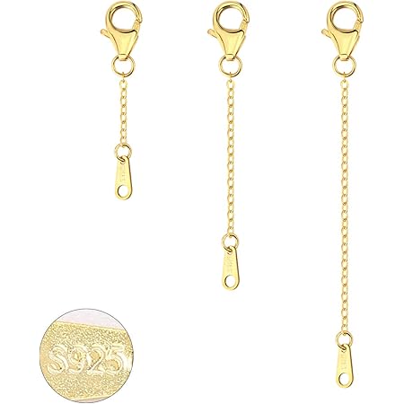 3PCS Necklace Extender Gold Plated 925 Sterling Silver Chain Extender ...